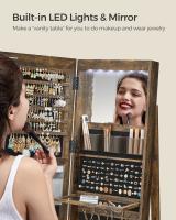 China Lockable Full Length Mirror Cabinet with Adjustable LED Lights 108 Earring Slots Brown for sale