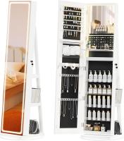 China LED Full Length Mirror Jewelry Cabinet with 108 Earring Slots, 78 Ring Slots, Dimmable Lighting and Lockable Storage for sale