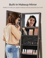 China Brown 360° Swivel Jewelry Cabinet with Full-Length Mirror - 108 Earring Slots, 36 Necklace Hooks & LED Lighting for sale