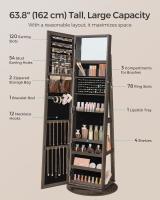 China Brown 360° Swivel Jewelry Cabinet with Full-Length Mirror - 108 Earring Slots, 36 Necklace Hooks & LED Lighting for sale