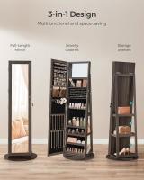 China Brown 360° Swivel Jewelry Cabinet with Full-Length Mirror - 108 Earring Slots, 36 Necklace Hooks & LED Lighting for sale