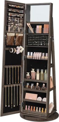 China Brown 360° Swivel Jewelry Cabinet with Full-Length Mirror - 108 Earring Slots, 36 Necklace Hooks & LED Lighting for sale
