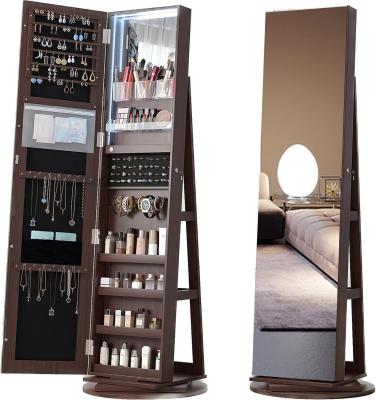 China Frameless Full Length Mirror Cabinet with 108 Earring Slots, 36 Necklace Hooks and Dimmable LED Lighting - Custom Wood Design for sale