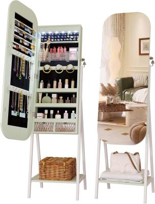 China LED Mirror Jewelry Cabinet with 108 Earring Slots, 36 Necklace Hooks & 78 Ring Slots - Lockable Full-Length Mirror Storage Armoire for sale