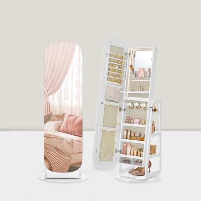 China Modern Full Length Jewelry Mirror Cabinet with 360° Swivel, LED Lighting and Secure Storage for sale