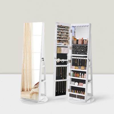 China Modern Full Length Mirror Jewelry Cabinet with Lockable Storage, 3-Temperature LED Lighting & Built-in Vanity for sale
