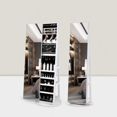 China Modern Full Length Jewelry Mirror Cabinet with 360° Swivel, 3 LED Color Temperatures and Lockable Storage for sale