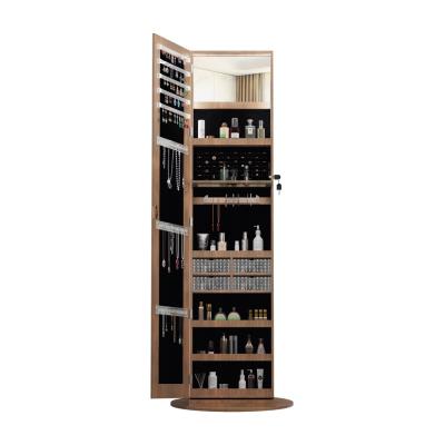 China Modern Full Length Mirror Jewelry Cabinet with 3 Back Shelves, HD Glass Mirror & Smart LED Lighting for sale