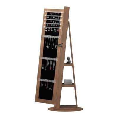 China Modern Full Length Mirror Jewelry Cabinet with 3 Back Shelves, LED Lighting & Lockable Storage Compartments for sale