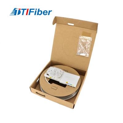 China FTTH Fiber Optic Enclosure Box G657A2 3.0mm x 30m Drop Cable with SC APC Pigtails 4 Ports for sale