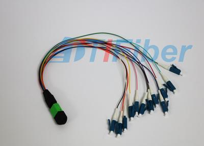 China MPO APC to LC UPC 12 Cores Fiber Optic Pigtail Ruggedized Round Cable 0.9mm for sale