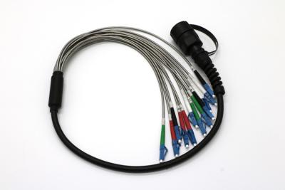 China 12 Cores MPO LC Fiber Optic Patch Cord Black Jacket Outdoor Waterproof IP65 for sale