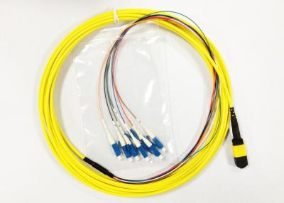 China MPO LC Fiber Optic Patch Cord 12-Core Ribbon Cable with 4.5mm Diameter and 500N Tensile Strength for sale