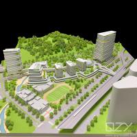 China HSA 1:300 Scale Architectural Maquette - 200x100cm Park Model with Laser-Cut Glass Facades and 3D Printed Components for sale