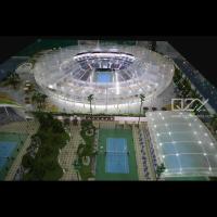 China ODM Miniature Architectural Stadium Model 1:75 Scale Tennis Center with 30% Transparent Roof and Lighting Effects for sale