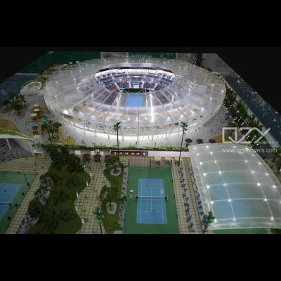China ODM Miniature Architectural Stadium Model 1:75 Scale Tennis Center with 30% Transparent Roof and Lighting Effects for sale