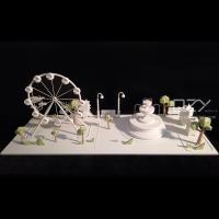 China Minimalist White Architectural Model 20x15cm with 3D Printed Fountain and Amusement Wheel for Desktop Display for sale