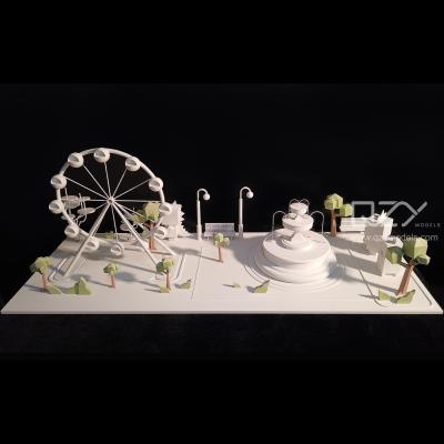 China Minimalist White Architectural Model 20x15cm with 3D Printed Fountain and Amusement Wheel for Desktop Display for sale
