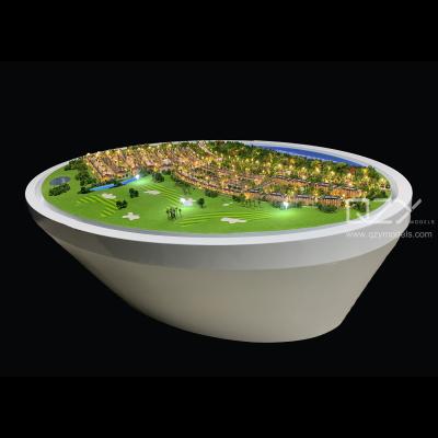 China 1:450 Scale Miniature Architectural Model with Elliptical Base and Dynamic Lighting Control for Villa Community Display for sale