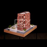 China 1:80 Scale Retro Brick Red Aberfeldy Apartment Architectural Model with Full Lighting for sale