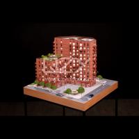 China 1:80 Scale Retro Brick Red Aberfeldy Apartment Architectural Model with Full Lighting for sale