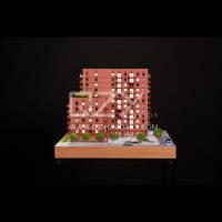 China 1:80 Scale Retro Brick Red Aberfeldy Apartment Architectural Model with Full Lighting for sale