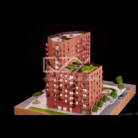 China 1:80 Scale Retro Brick Red Aberfeldy Apartment Architectural Model with Full Lighting for sale