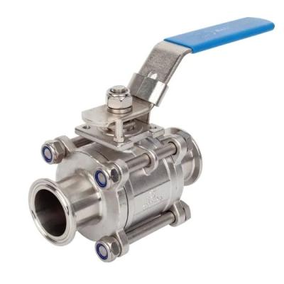 China Sanitary 3PC Tri-Clamp Ball Valve DN15-DN100 8 Bar with Encapsulated PTFE Seat for sale