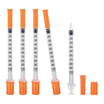 China Disposable Safety Hypodermic Animal Insulin Syringe 100 Iu Sterile 1ml / 0.5ml with Fixed Needle29/30G for sale