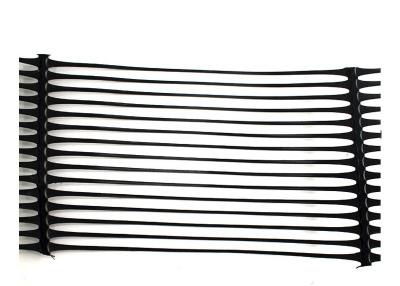 China Line Polyester Black Color 60kn Uniaxial Plastic Geogrid For Reinforced Cement Pavement for sale