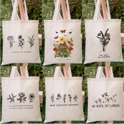 China Custom Ladies Customer Eco-Friendly / Large Capacity Bags Handbag Flower Canvas Shoppingbag Totes Large Capacity Aesthetic Graphic Bag for sale