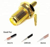 China Full Thread RP Sma Bulkhead Jack Connector Crimp For RG174 Coaxial Cable for sale