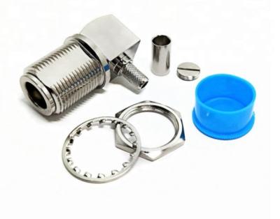 China Silver N Female Jack Bulkhead Radio Frequency Connector Right Angle For RG58 LMR195 Cable for sale