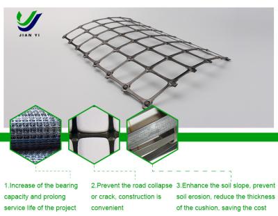China Biaxial Plastic Geogrid 15-50 KN/m Tensile Strength for Airport & Wharf Foundation Reinforcement for sale