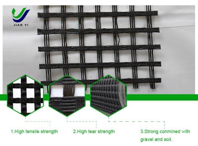 China Warp Knitted Polyester Geogrid 50kN Tensile Strength for Retaining Wall Foundation Reinforcement for sale