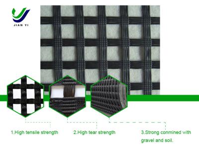China Warp Knitted Polyester Geogrid 50-50 KN/m High Tensile Strength UV Resistant for sale