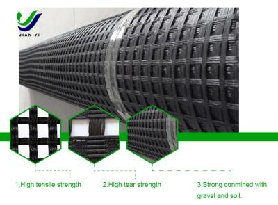 China Warp Knitted Polyester Geogrid 50kN/m for Railway Track Slag Protection and Retaining Wall Reinforcement for sale