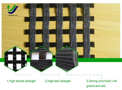 China Warp Knitted Polyester Geogrid 50kN High Sealing Strength Low Elongation for Road Construction for sale