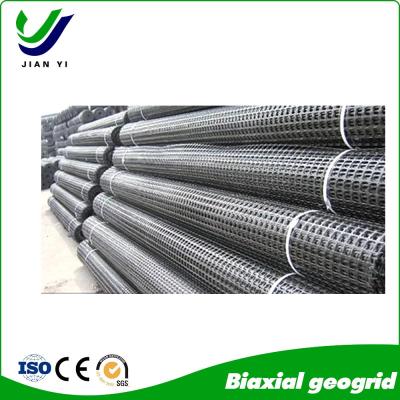 China PP Biaxial Geogrid 20-50kN/m Strength with 25-40mm Apertures for Soil Reinforcement for sale
