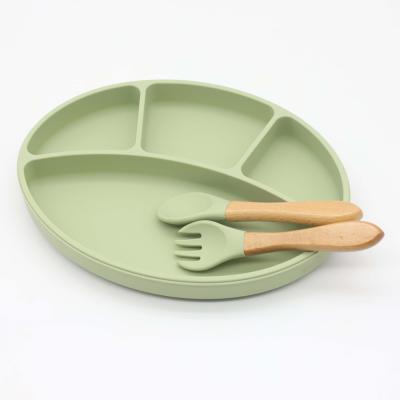 China Waterproof Non Slip Children'S Tableware Set Silicone Feeding Plate Fork Spoon Set for sale