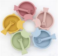 China Unbreakable Soft Baby Tableware Set Heat Resistant Microwave Safe Silicone Bowl Spoon Fork for sale