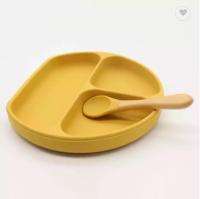 China Circular Silicone Divided Suction Plate With Lid And Spoon Feeding Tableware Set for sale