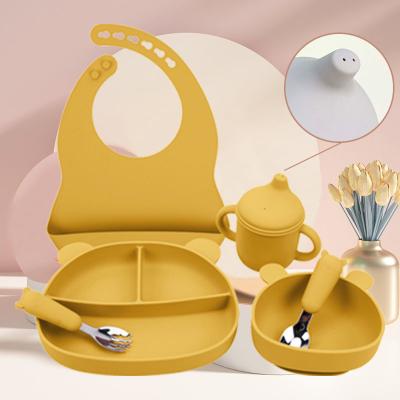 China Eco Friendly Silicone Bib And Bowl Set Food Grade Baby Silicone Feeding Set for sale