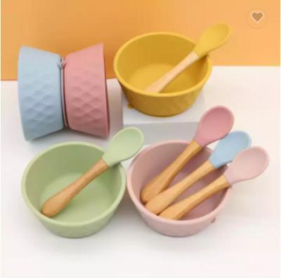 China Children Silicone Feeding Set Unbreakable Waterproof BPA Free Silicone Bowl And Spoon Set for sale