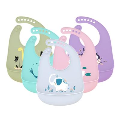 China 100% Food Grade Silicone Baby Bibs Waterproof With Animal Picture Printed for sale