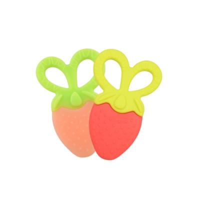 China Strawberry Shape Silicone Baby Teether No Funky Smell Diswasher Safe for sale