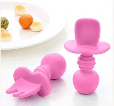 China Sustainable Silicone Baby Fork Spoon With Sensory Bumps FDA Certification for sale