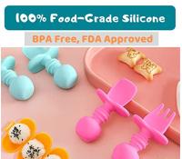 China Sustainable Silicone Baby Fork Spoon With Sensory Bumps FDA Certification for sale