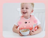 China Customized Modern Twist Bib 3D Cartoon Elephants Pattern Silicone Bib With Pocket for sale