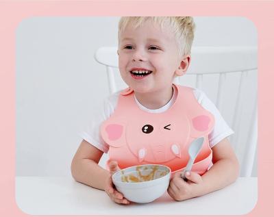 China Customized Modern Twist Bib 3D Cartoon Elephants Pattern Silicone Bib With Pocket for sale